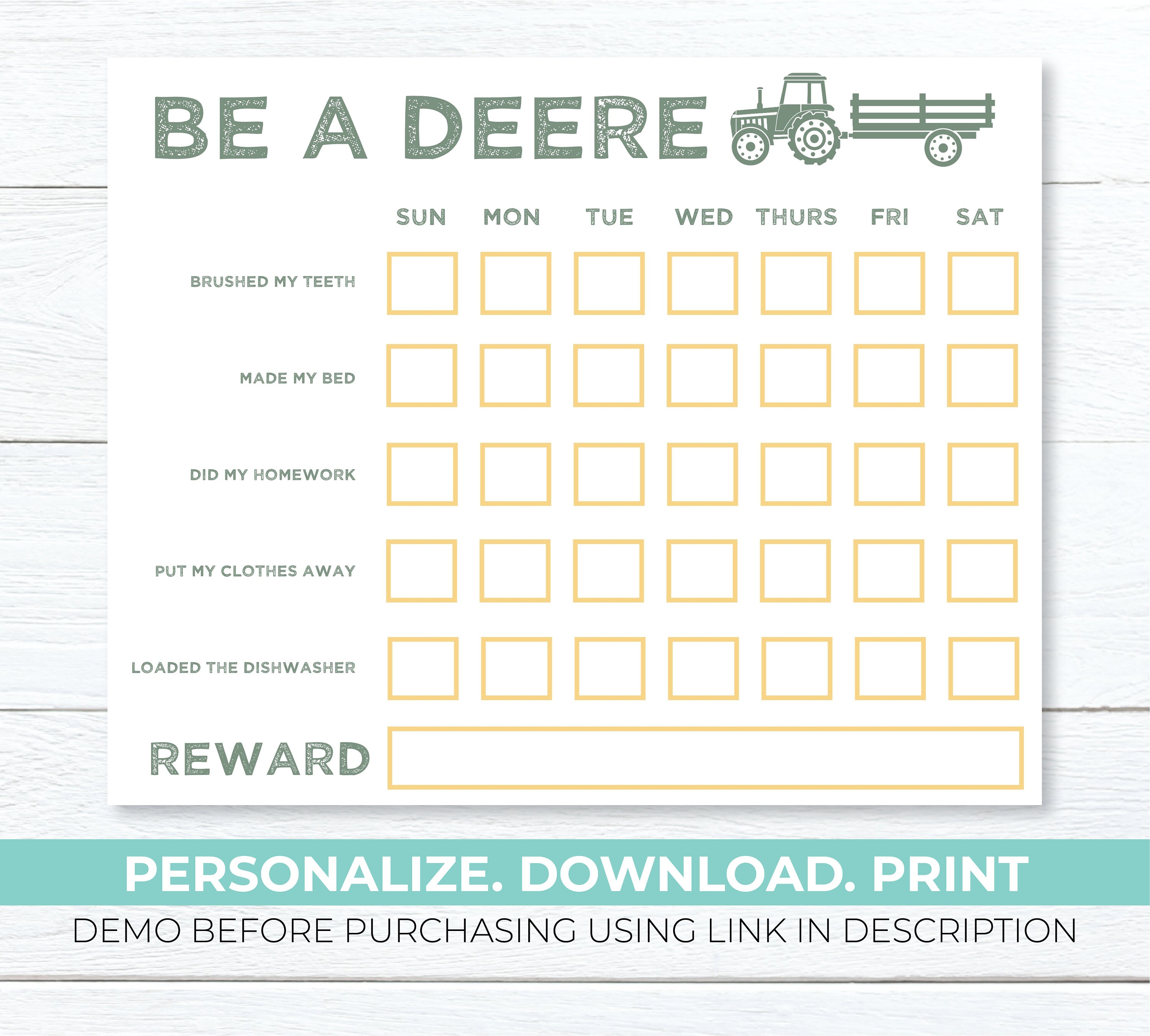 Printable Tractor Chore Chart Instant Download Print & - Etsy Canada