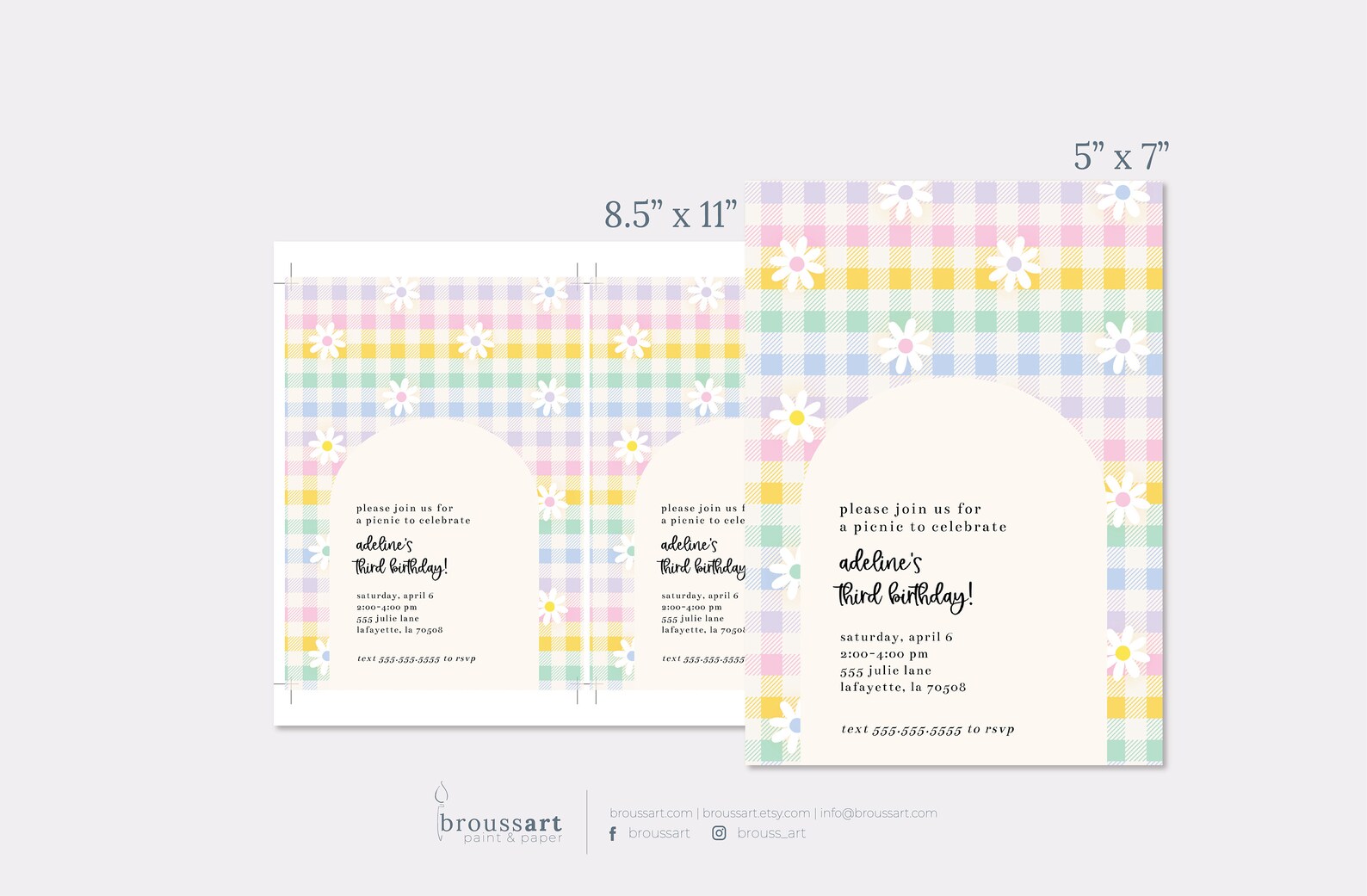 Spring Plaid Birthday Party Invitation Daisy and Gingham | Etsy