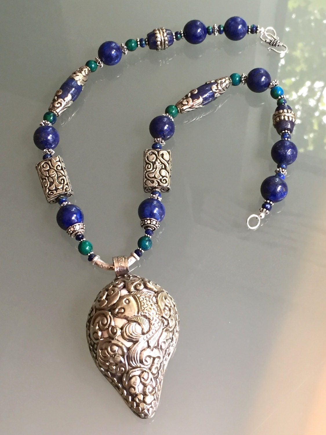 Pema Tibetan Silver Repousse Covered Sacred Chank Shell Pendant ...