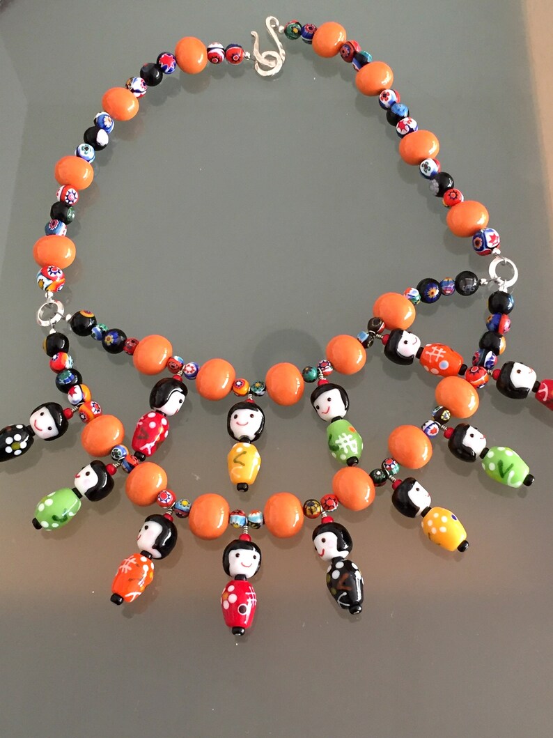 Yumi - Geisha Bib Necklace, With Vintage Venetian, Colorful, Millefiori ...