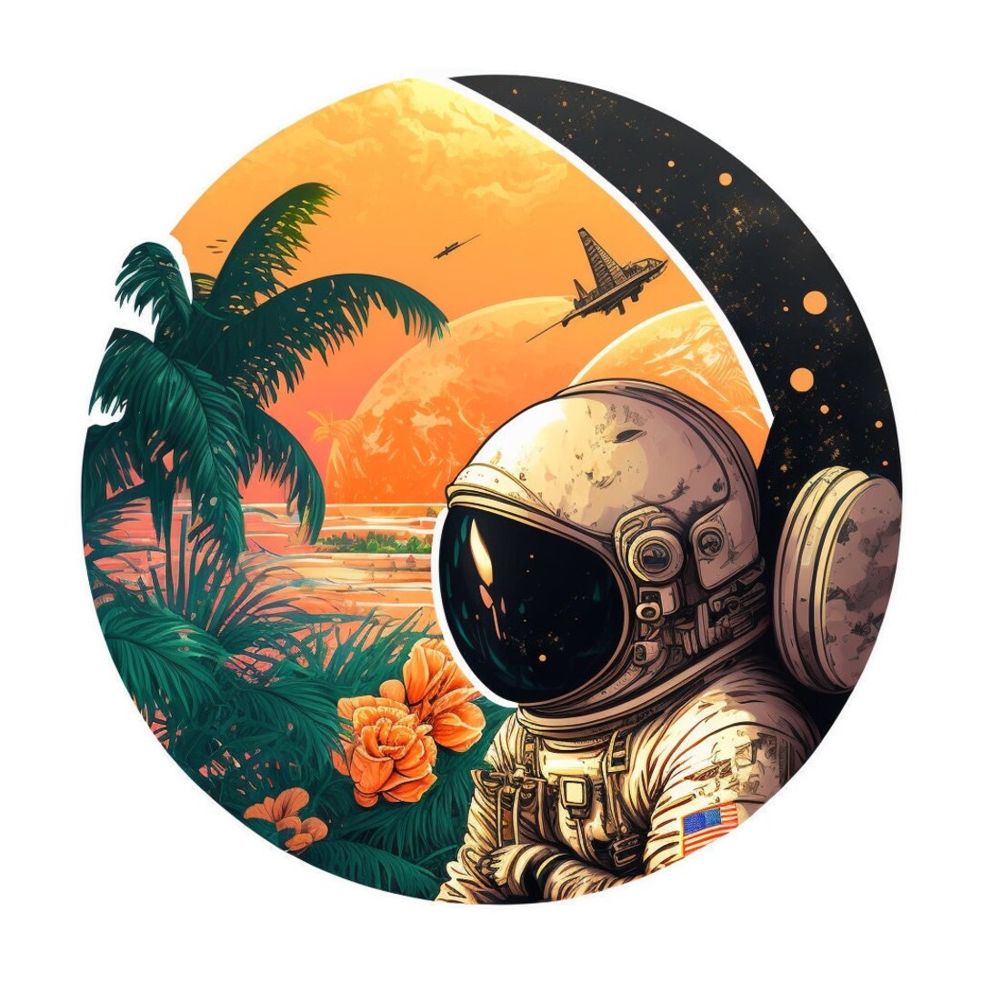 Tropical Astronaut Space Sticker - Etsy