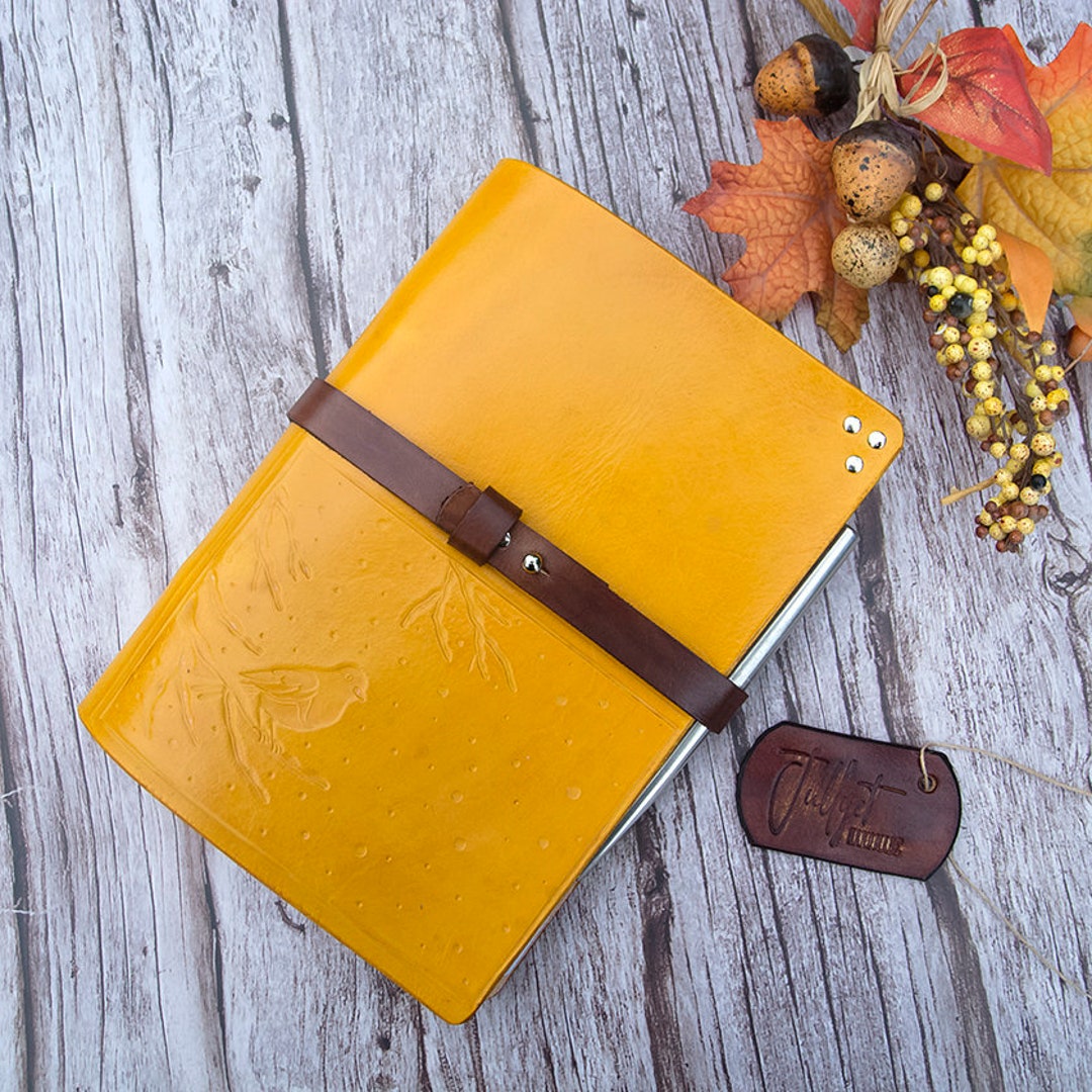 Leather Ring Binder Notebook, Yellow Refillable Ring Binder Journal ...