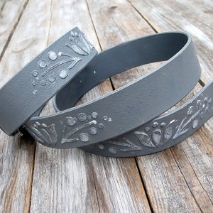 Grey Rusty Textured Leather Belt, Leather Belt With Hungarian Folk ...