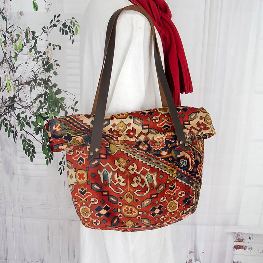 Persian Carpet Tote Bag, SILK MOKETT Shoulder Bag, Everyday Tote Rug ...