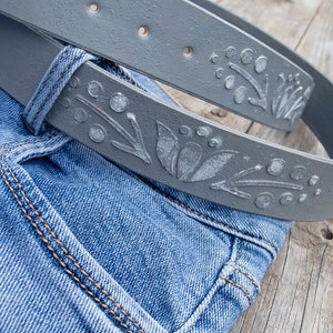 Grey Rusty Textured Leather Belt, Leather Belt With Hungarian Folk ...
