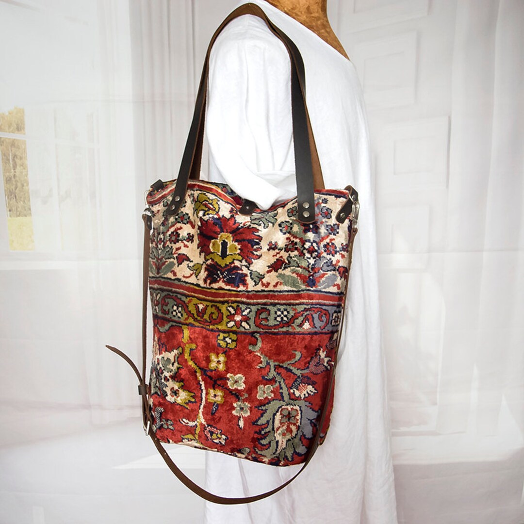 Persian Pattern Carpet Bag, Vintage Velvet Carpet Handbag, Persian ...