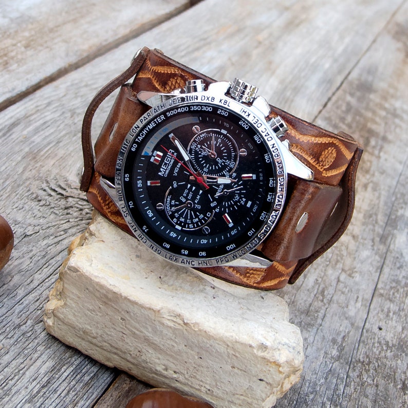 Men's Leather Watch Cuff Men's Military Black Dial - Etsy