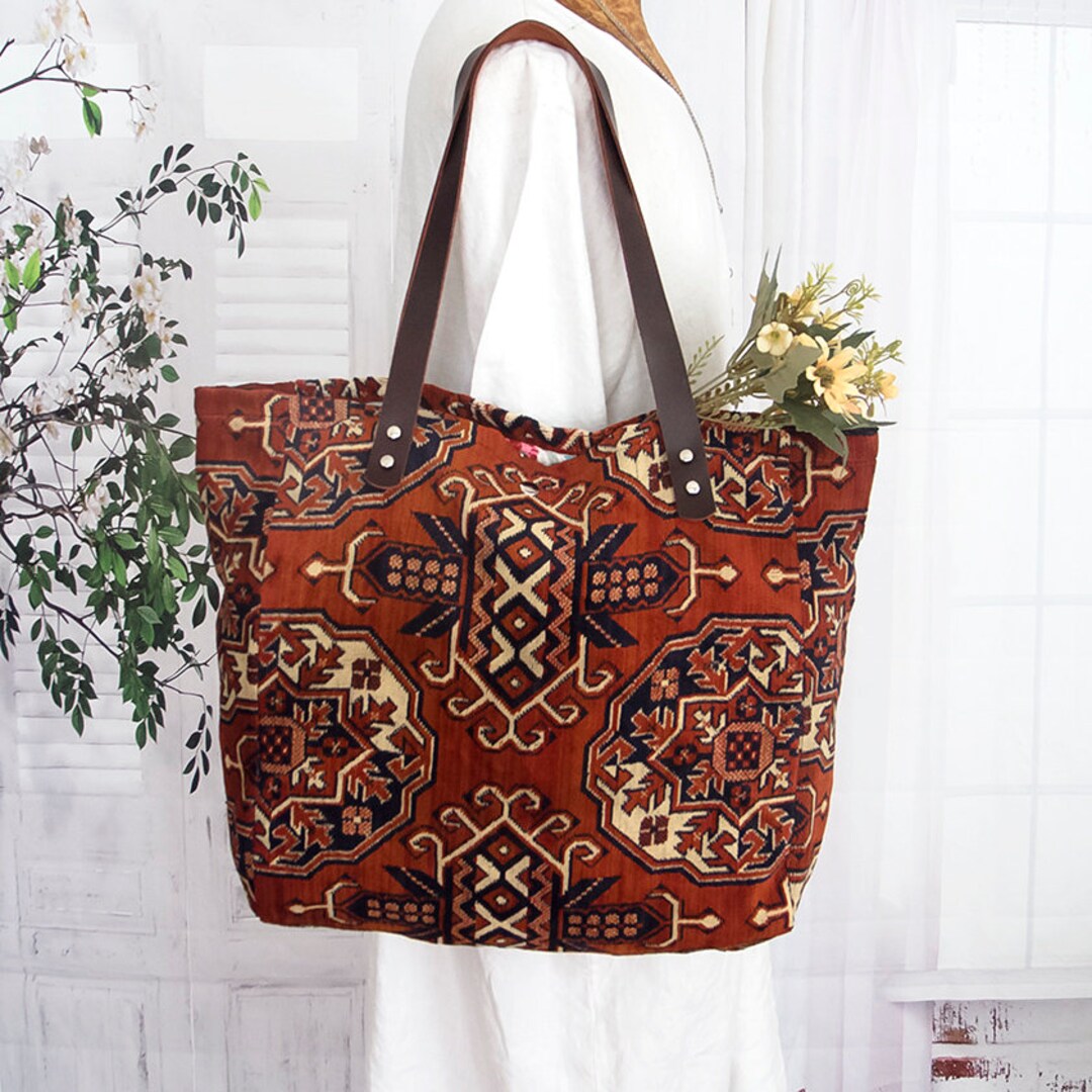 Large Exotic Velvet Carpet Tote Bag, Boho Carpet Shoulder Bag, Large ...