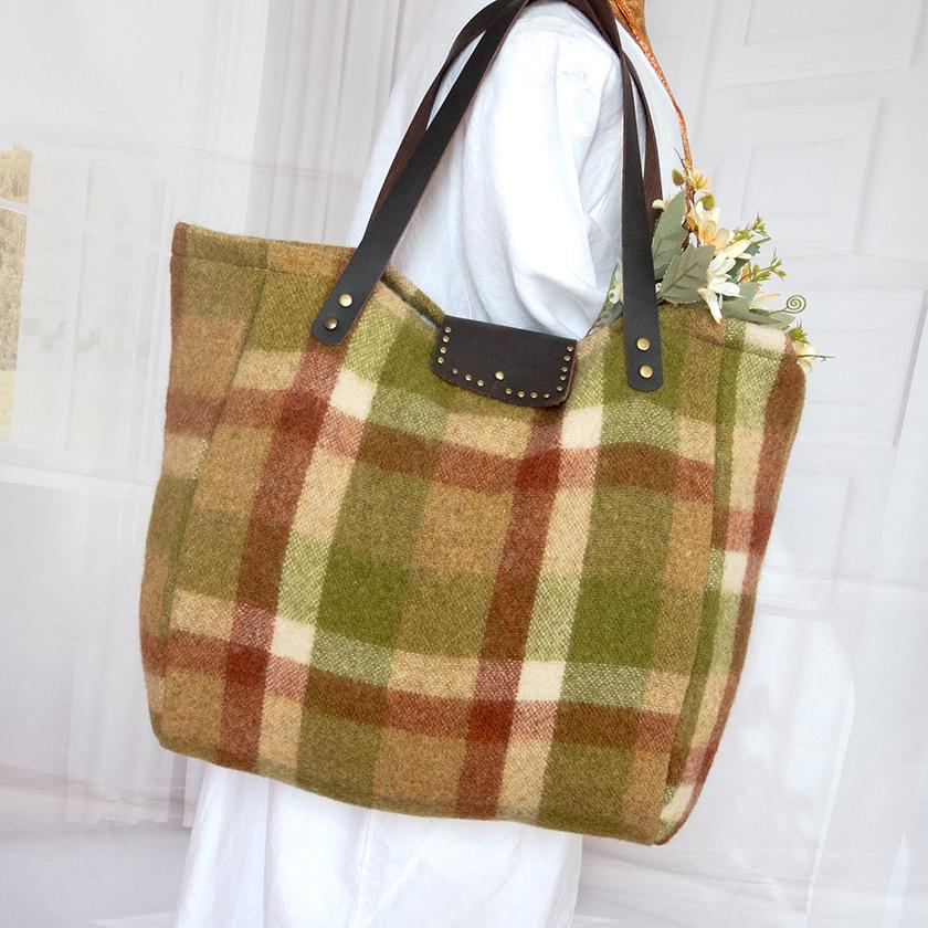 Large Wool Tote Bag, Large Wool Shoulder Bag, Scottish Style Multi ...