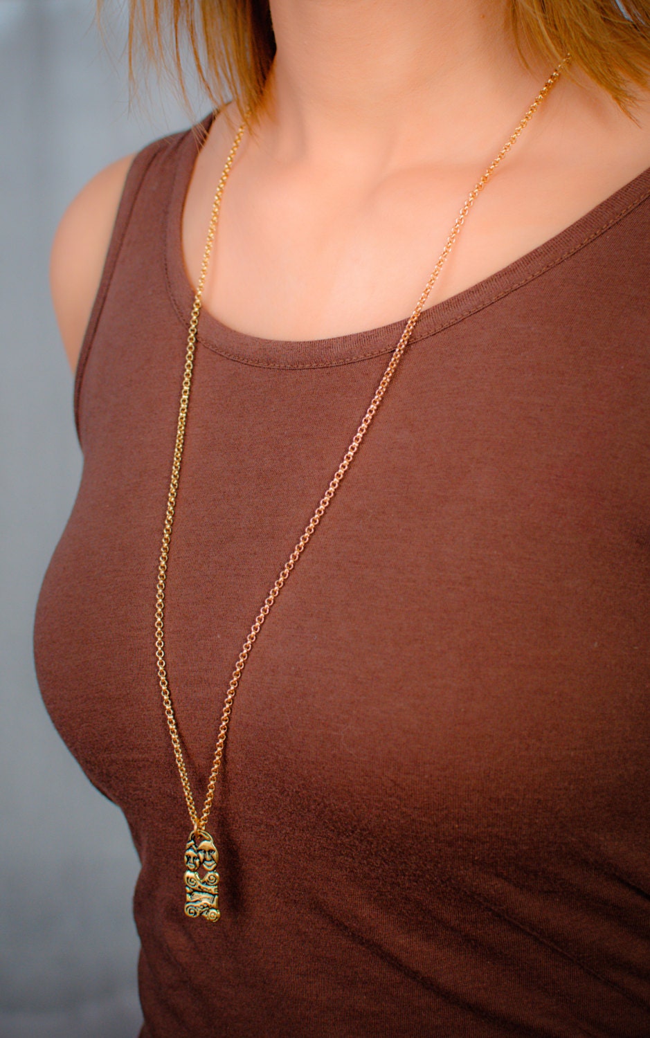 Long Tribal Brass African Fertility Symbol Two Lovers Entwined Pendant ...