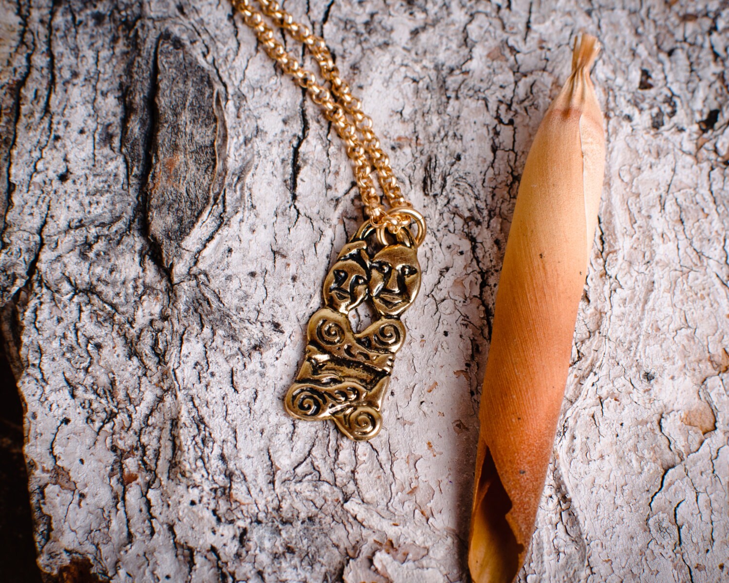 Long Tribal Brass African Fertility Symbol Two Lovers Entwined Pendant ...