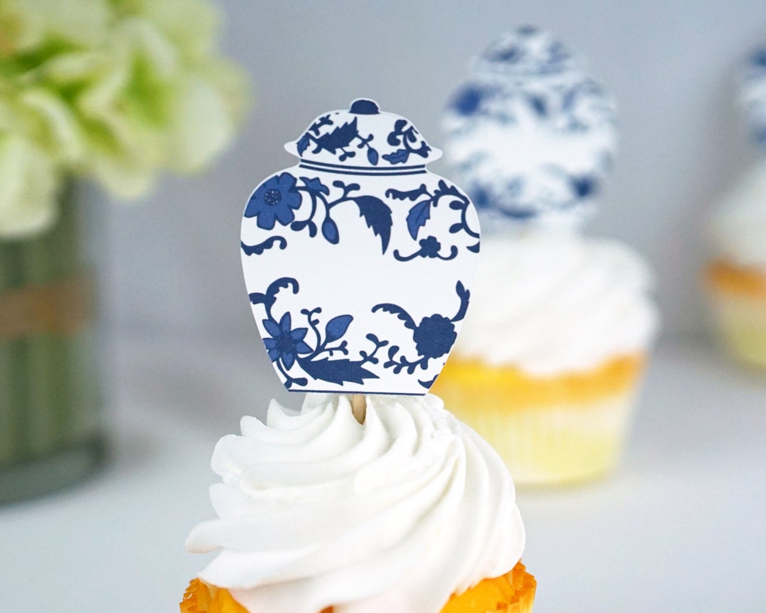 Ginger Jar Chinoiserie Toile Cupcake Topper/ Appetizer Picks Set of 24 ...