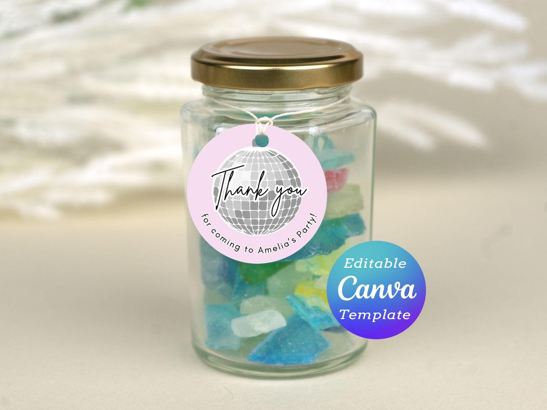Disco Party Favor Circle Tags Printable Editable Canva Template ...