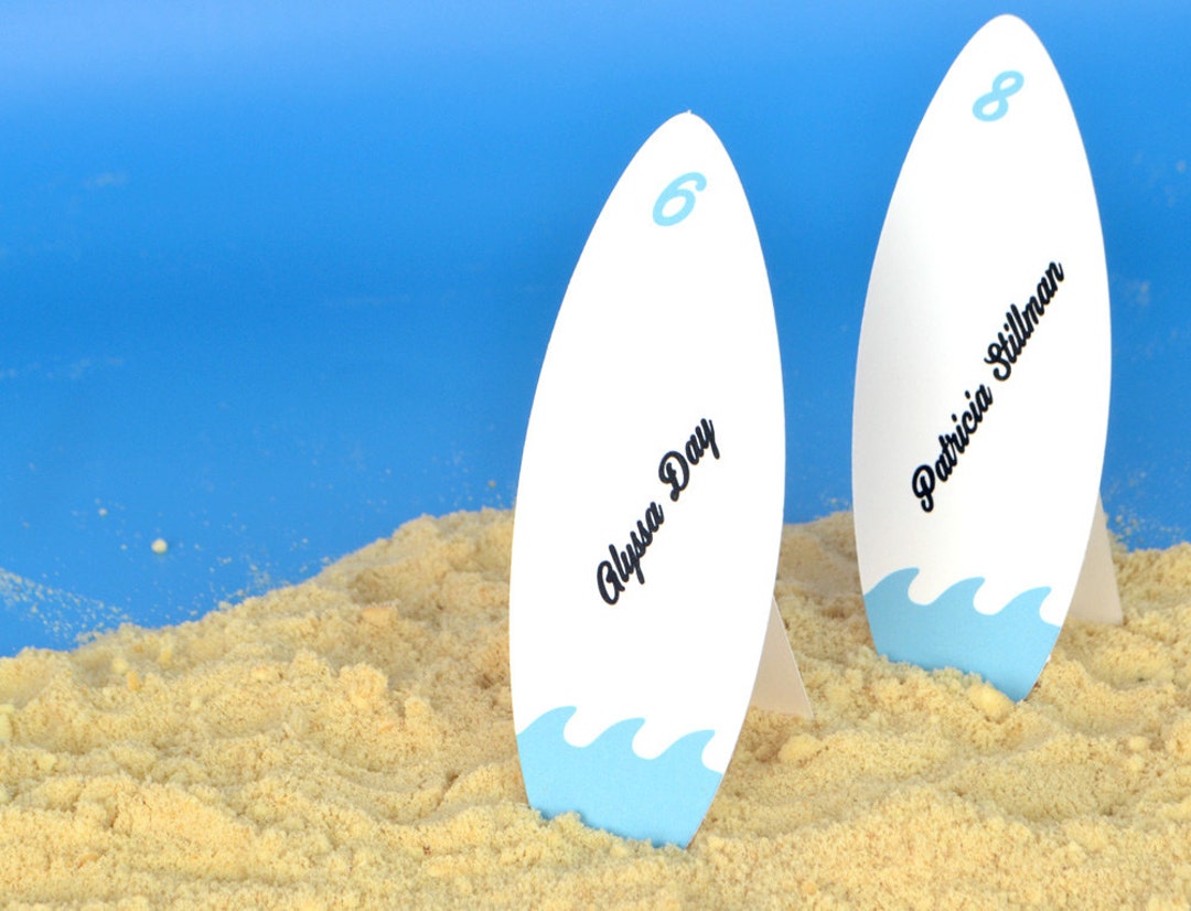 Surfing the Waves Surfboard Place Cards Food Label Tags Party Decor Set ...