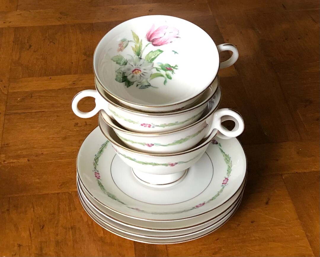 Theodore Haviland (new York) "garden Flowers" - Four Teacups and Four ...