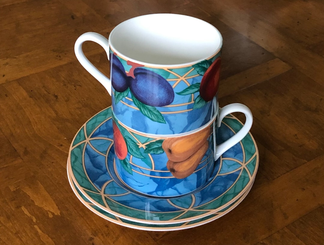 Victoria & Beale forbidden Fruit Two Teacups and Two Saucers, Vibrant ...