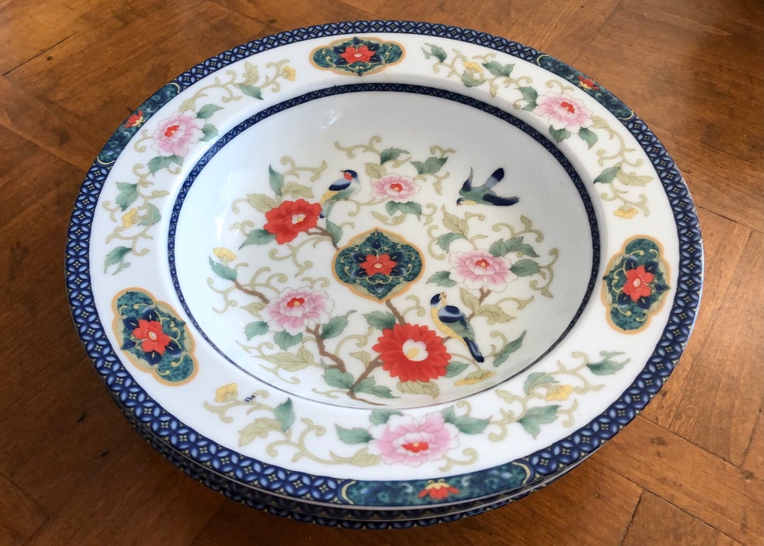 Royal Traditions ming Dynasty Set of Three Rimmed Soup Bowls, Floral ...
