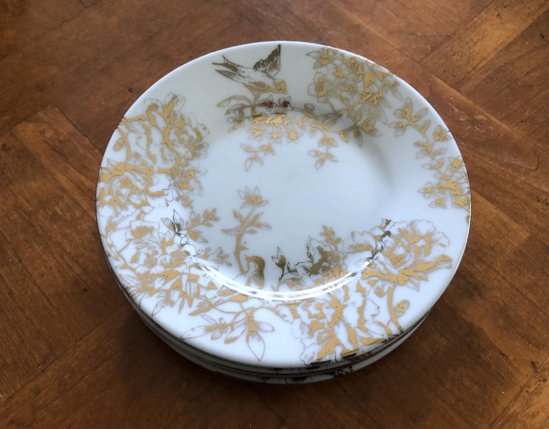 Ciroa Luxe Set of Four Appetizer Plates, Gold Floral and Bird-theme ...