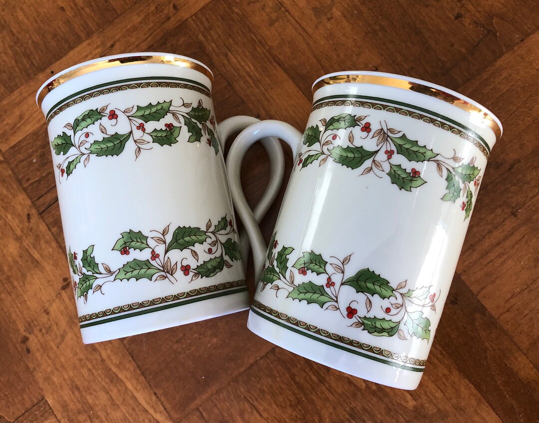 Konitz (germany) - Set of Two Mugs, Holly and Berry Holiday Pattern ...