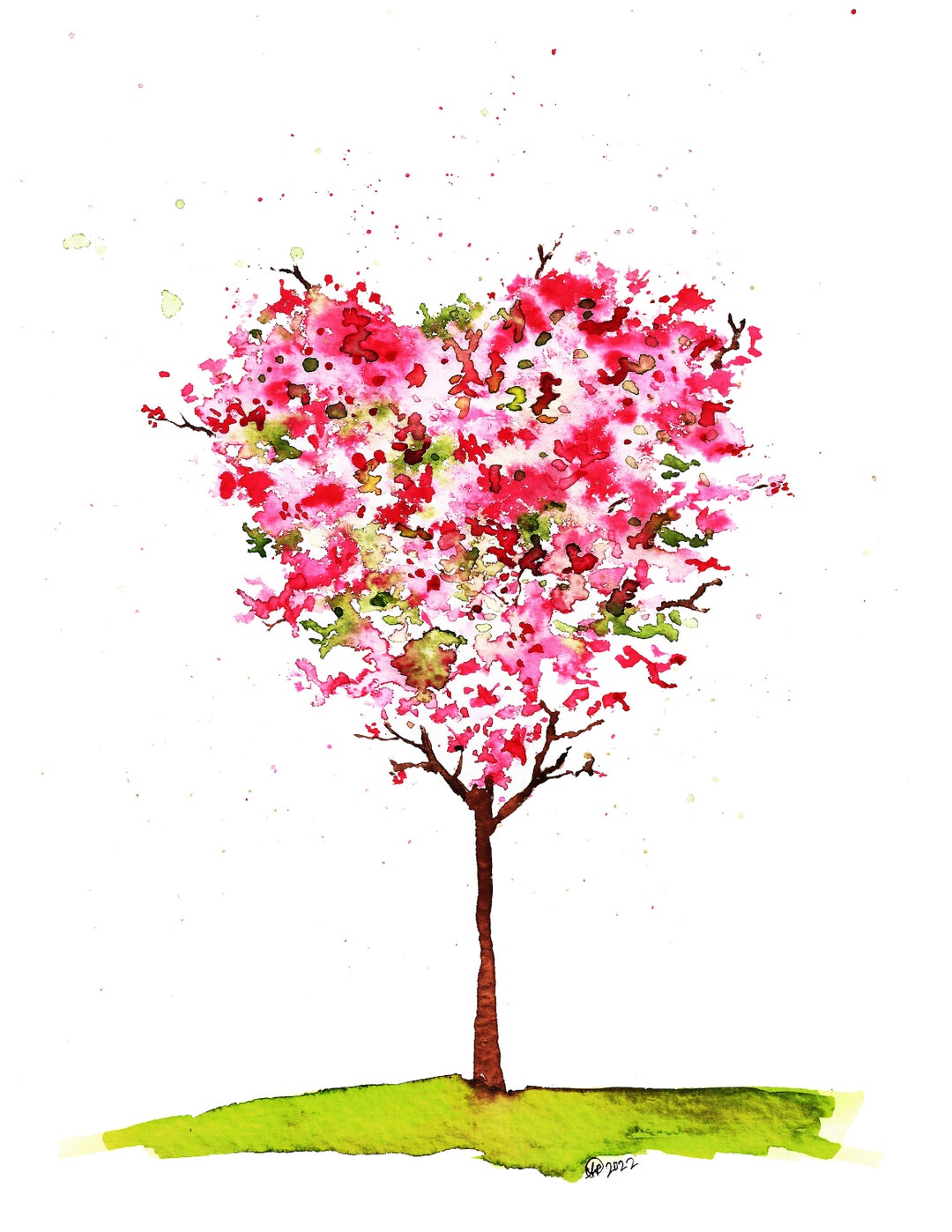 Watercolor Heart Tree 8 X 10 or 5x7! - Etsy