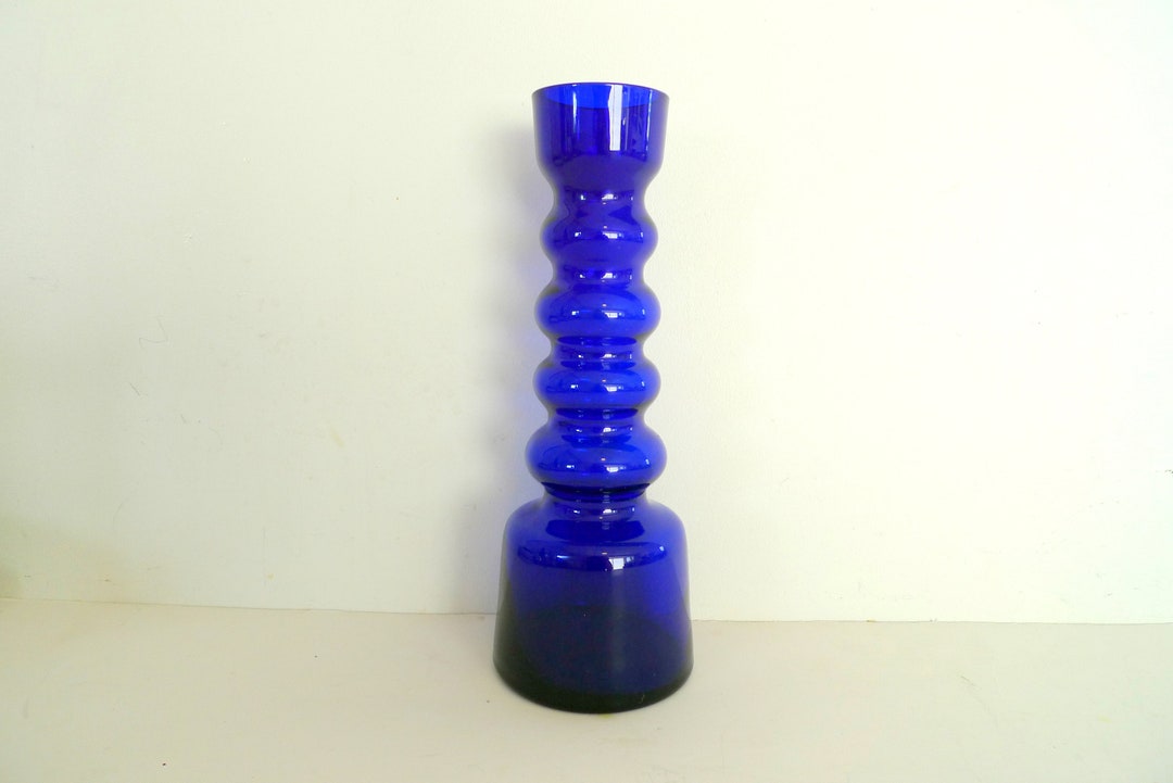 Magnor Blue Glass Vase: 1970s Retro Art Glass, Norway - Etsy