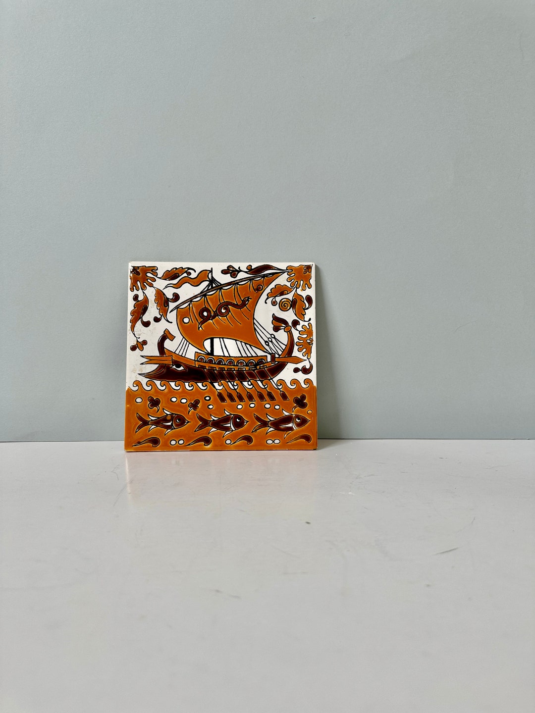 Mid Century Modern Viking Tile 1960s Hand Painted Art Tiles Trivet ...