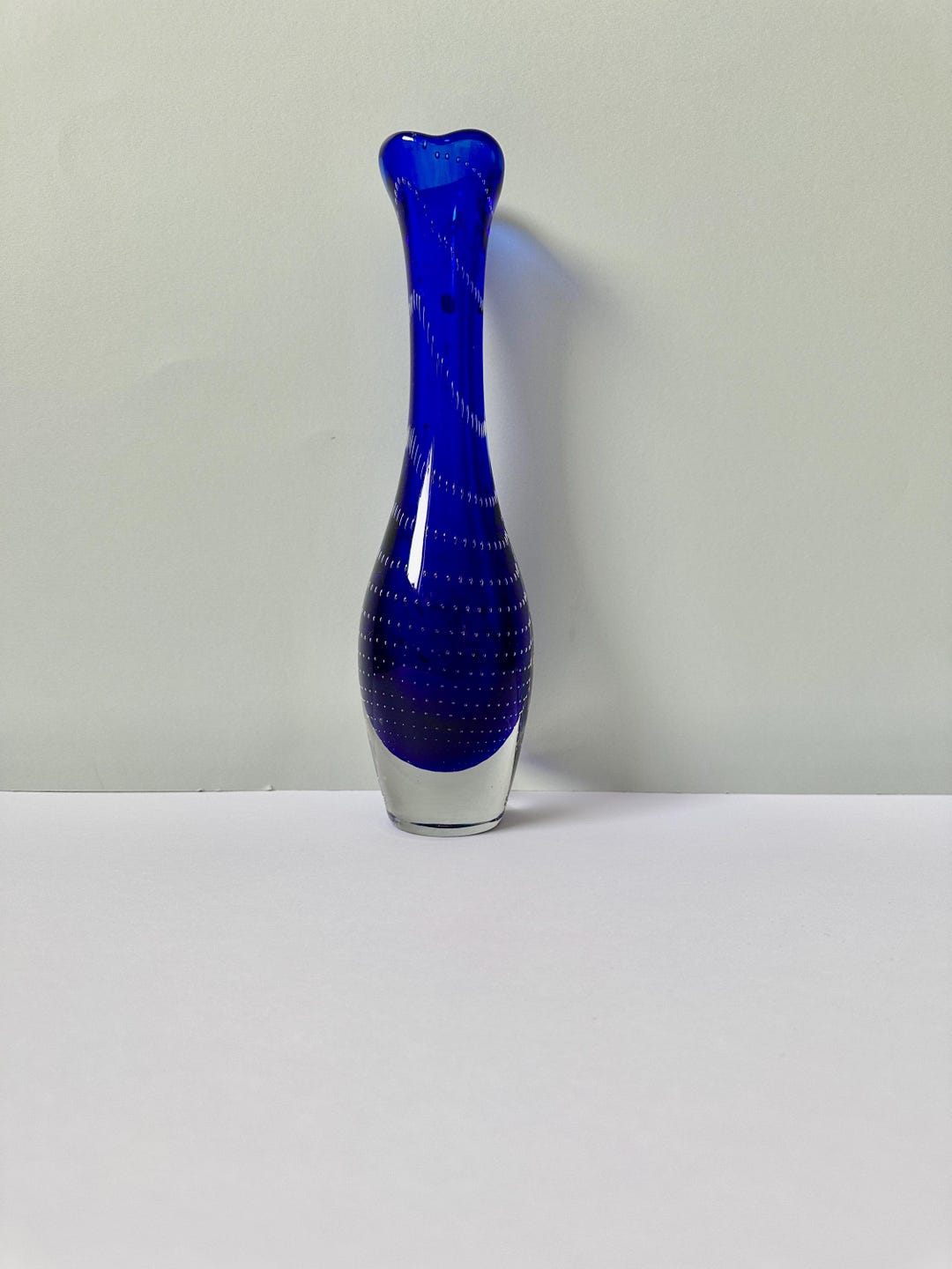 Magnor Art Glass Vase: Blue Teardrop With White Dots, 1980s Retro ...