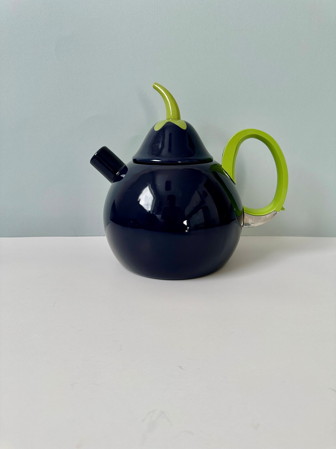 Vintage Copco Enamel Tea Kettle 1980s Eggplant Teapot in Blue and Green ...