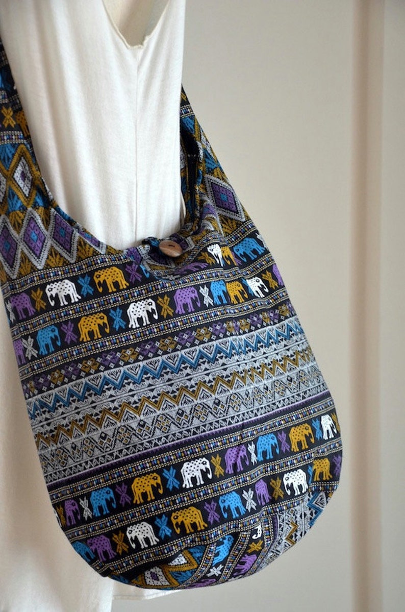 Black Elephant Bag Crossbody Bag Hippie Shoulder Bag Cotton | Etsy