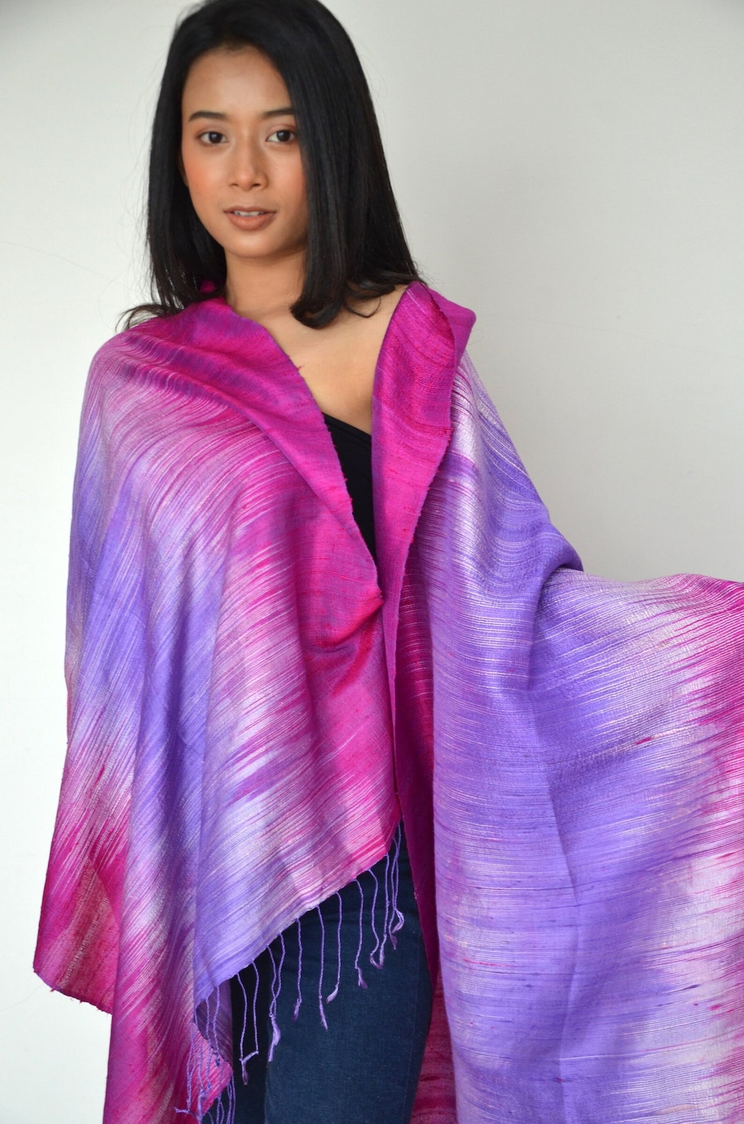 100% Thai Silk Fabric Weave Handwoven Scarf Bohemian Style Traditional ...