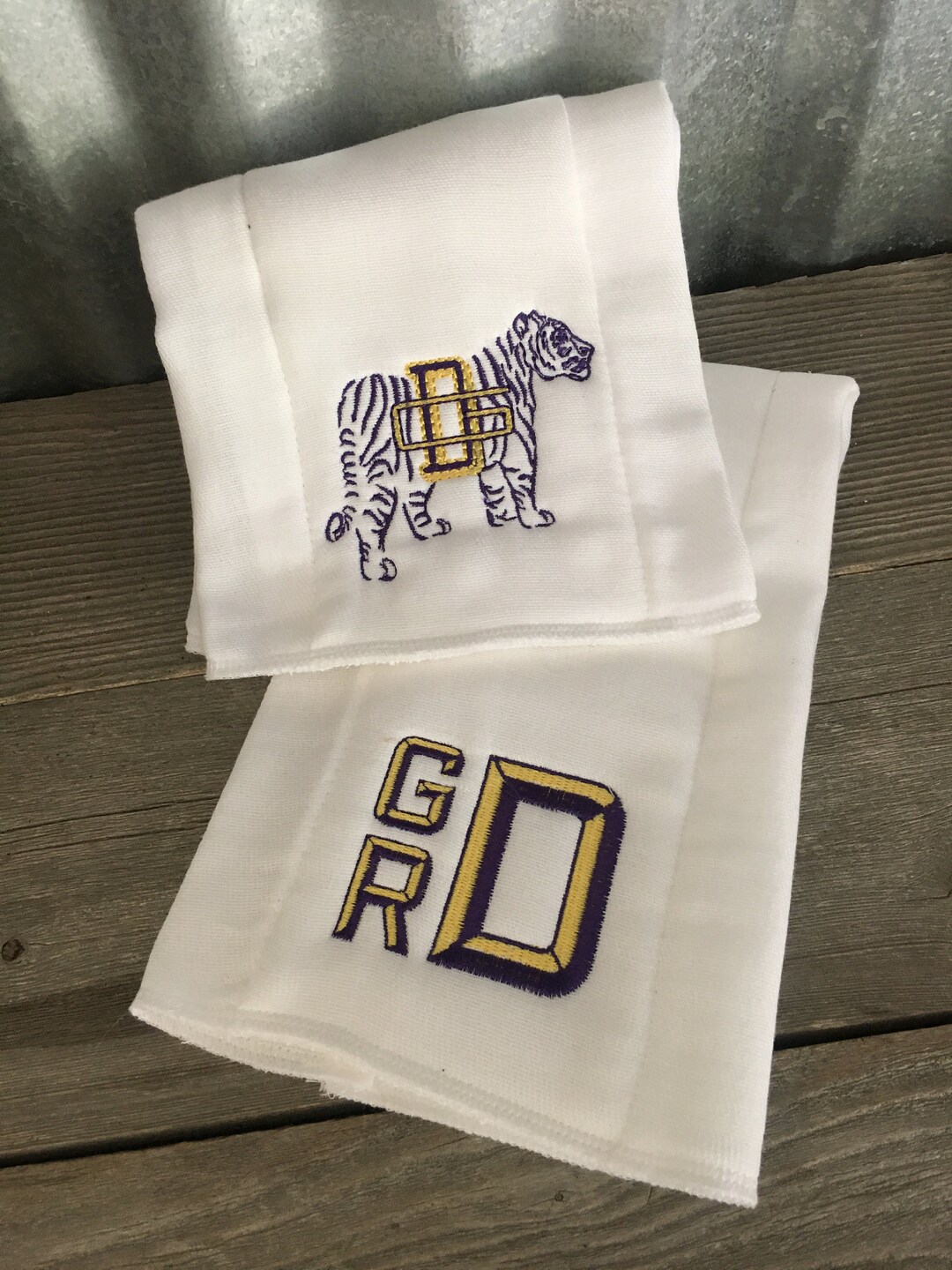 Burp Cloths/set of Two Tiger and Two Color Monogram Burp - Etsy