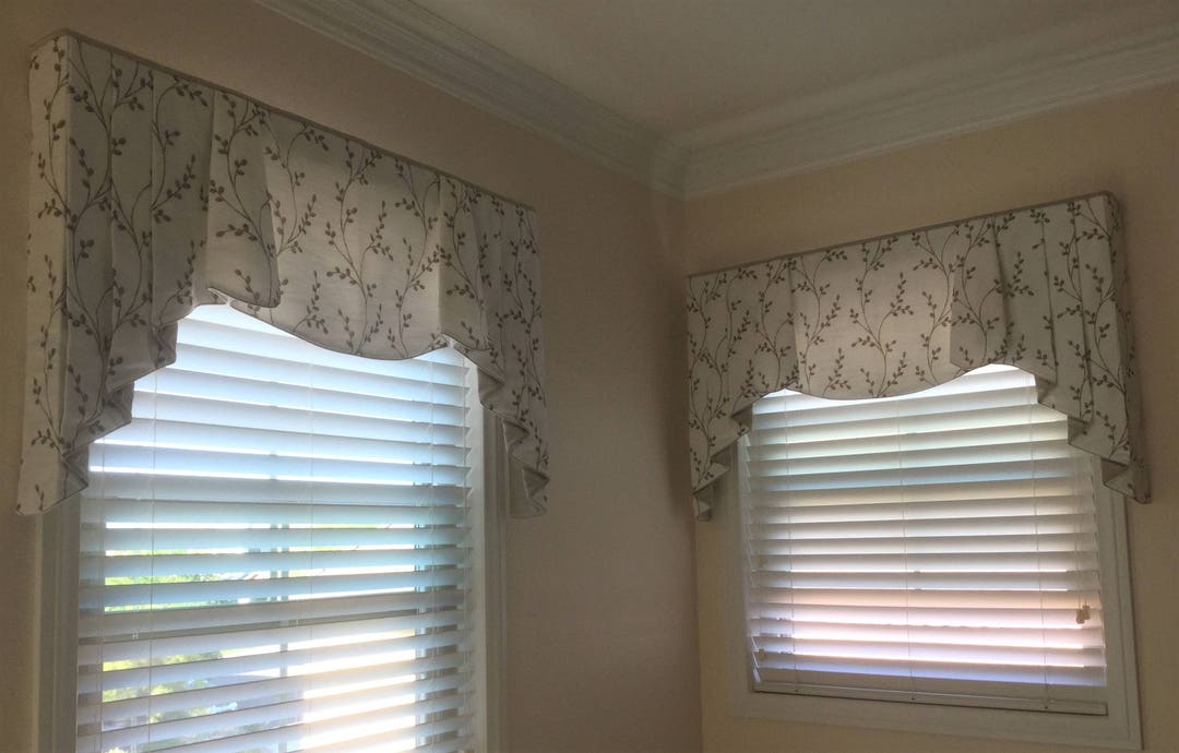 Custom Valance PEYTON Hidden Rod Pocket Valance, Pleated Jabots Fits 32 ...