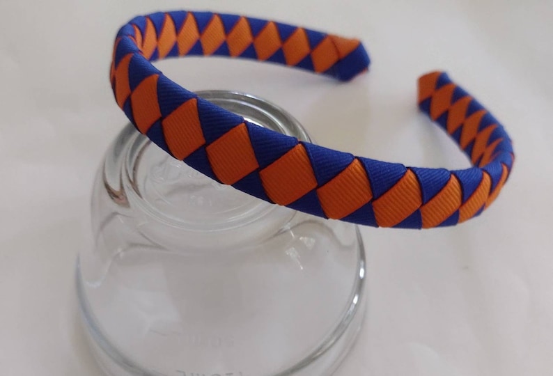Orange and Blue Grosgrain Ribbon Woven Diamond Pattern Headband ...