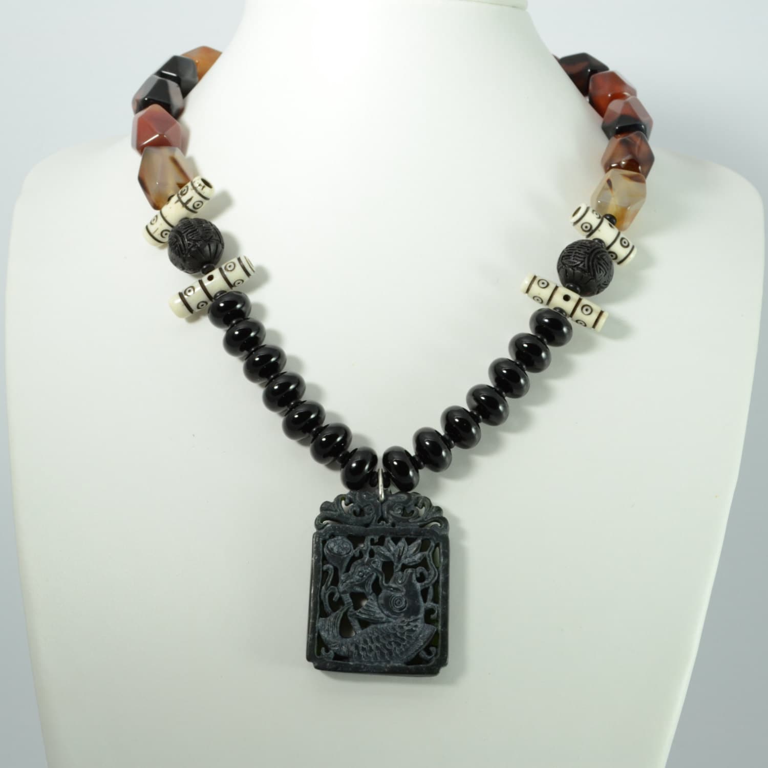 Black Carved Jade Pendant Necklace - Etsy