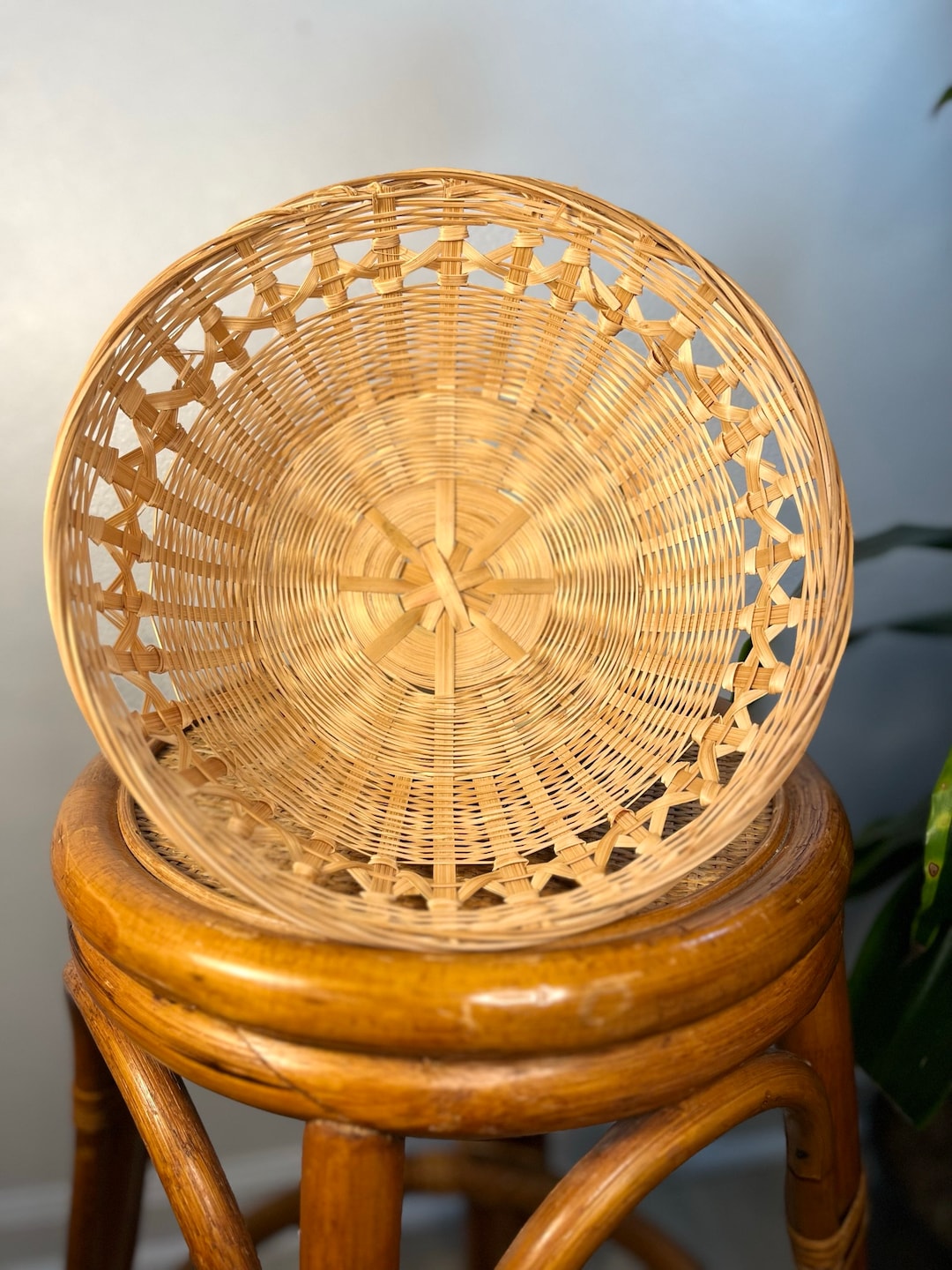 Vintage Round Bamboo Offering Basket - Etsy