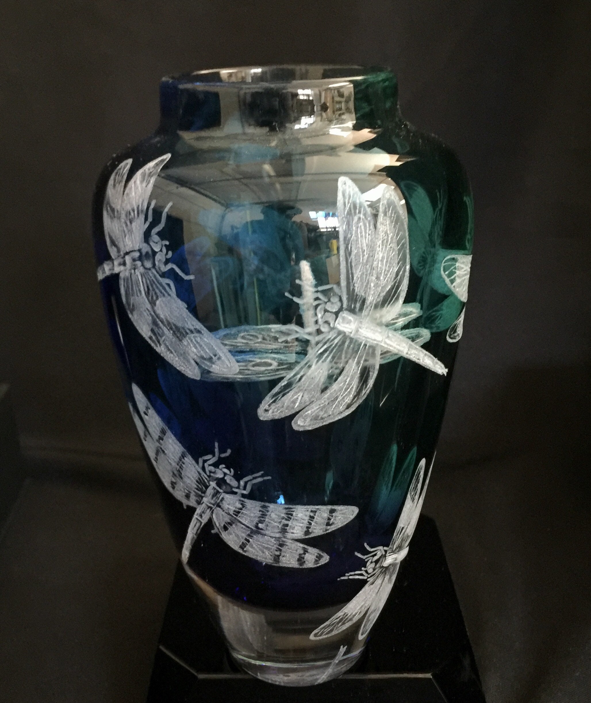 Hand Engraved Glass Vase, Dragonflies, Art Glass, Engraved, Weddings ...