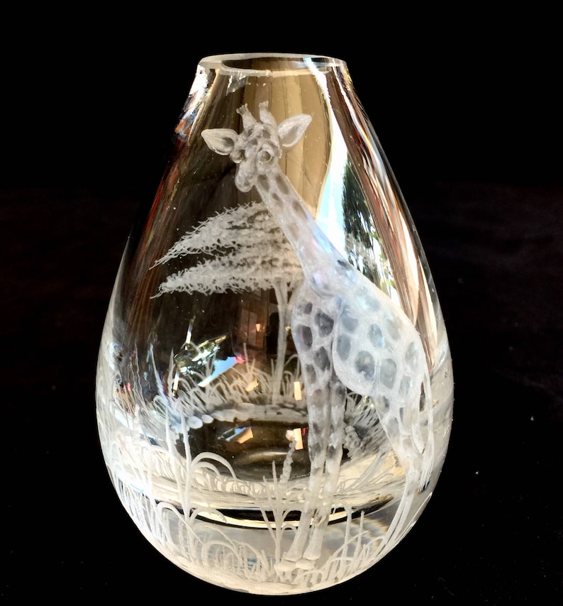 Hand Engraved Bud Vase, Small Glass Vase, Giraffe Vase, Art Deco Vase ...
