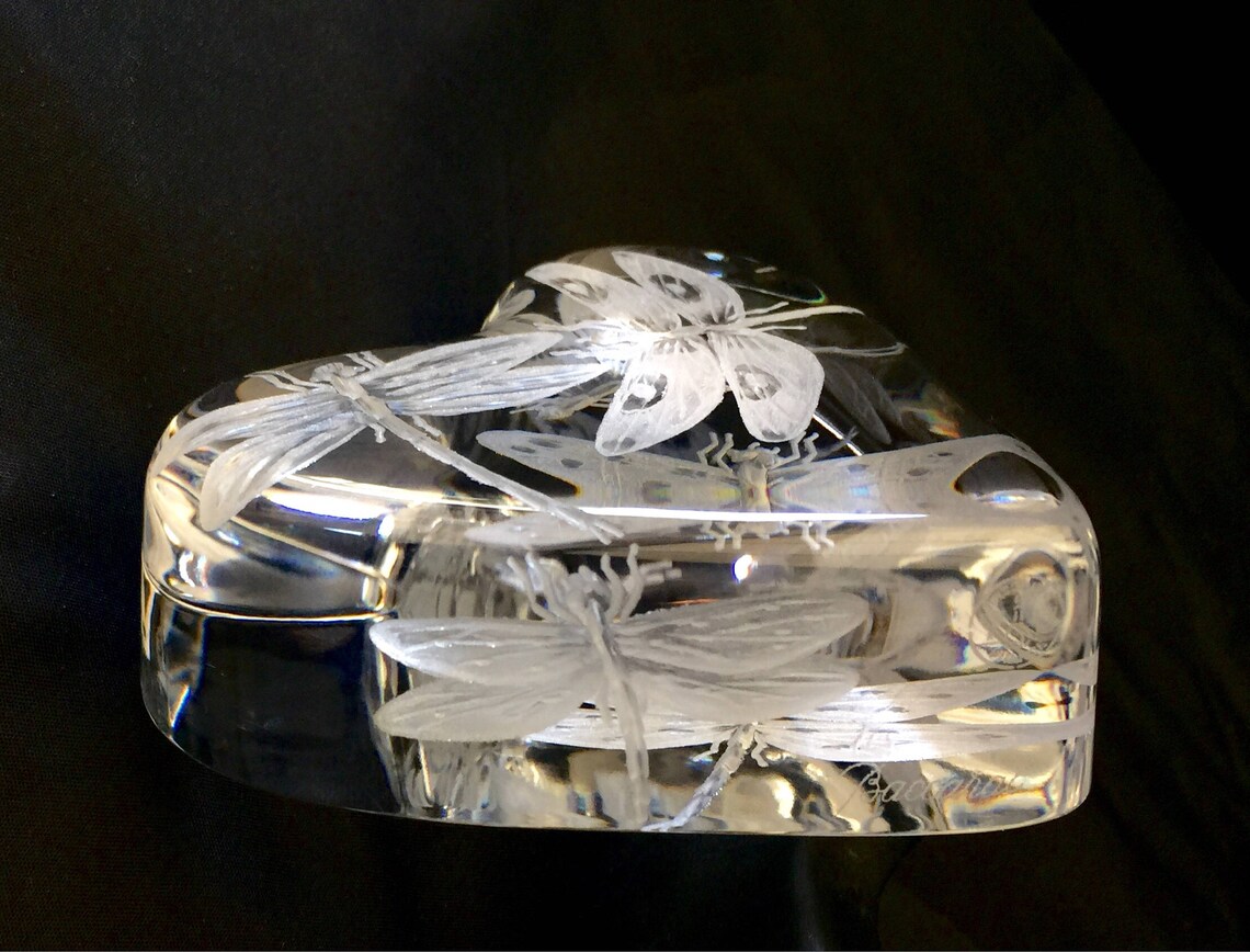 Hand Engraved Dragonfly Paperweight, Baccarat, Dragonflies, Engraved ...