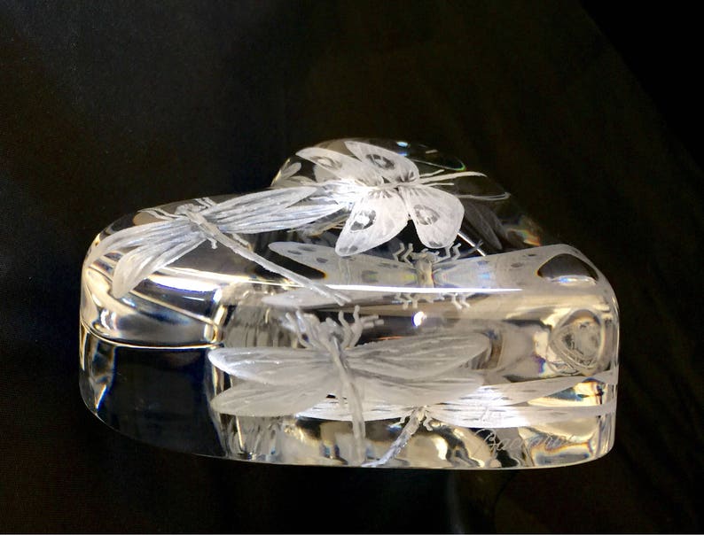 Hand Engraved Dragonfly Paperweight, Baccarat, Dragonflies, Engraved ...