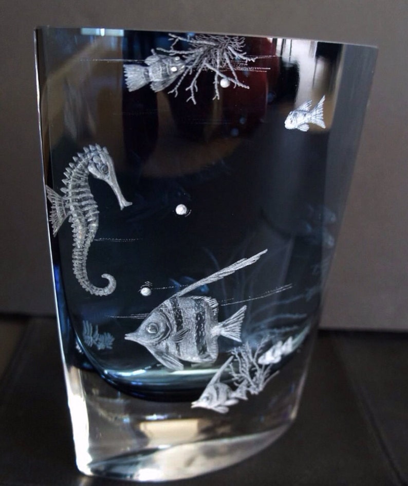 Hand Engraved Coral Fish Vase, Fish, Oceanic, Home Decor, Art Glass ...