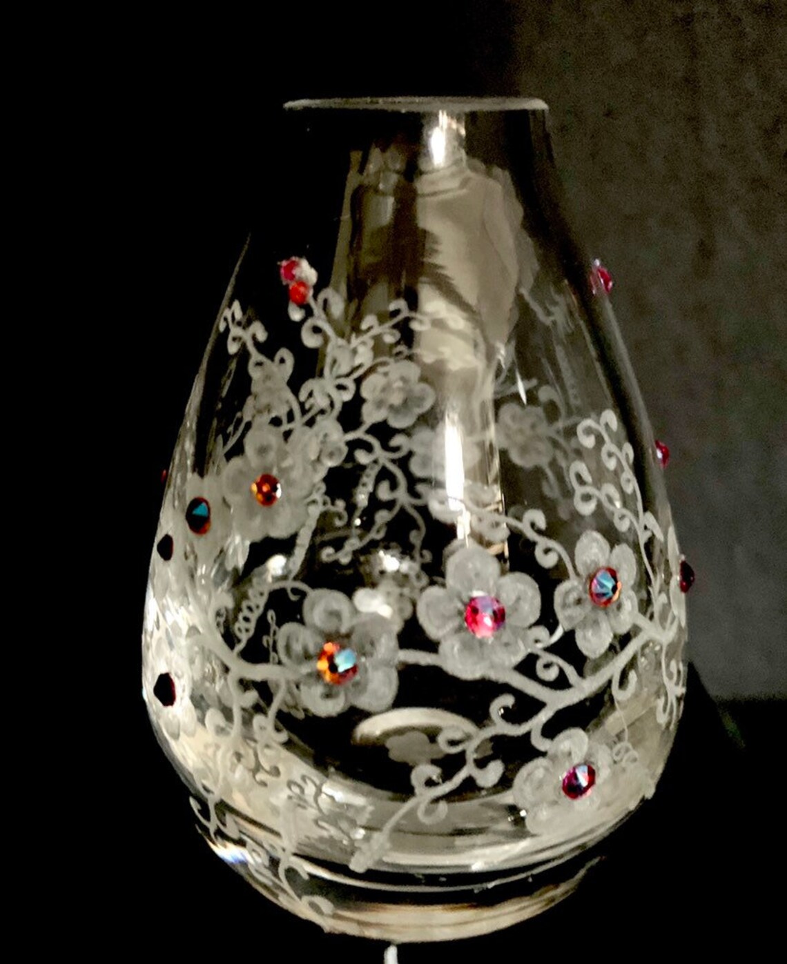 Hand Engraved Floral Vase, Engraved Glass, Flower Vase, Etched Flowers ...