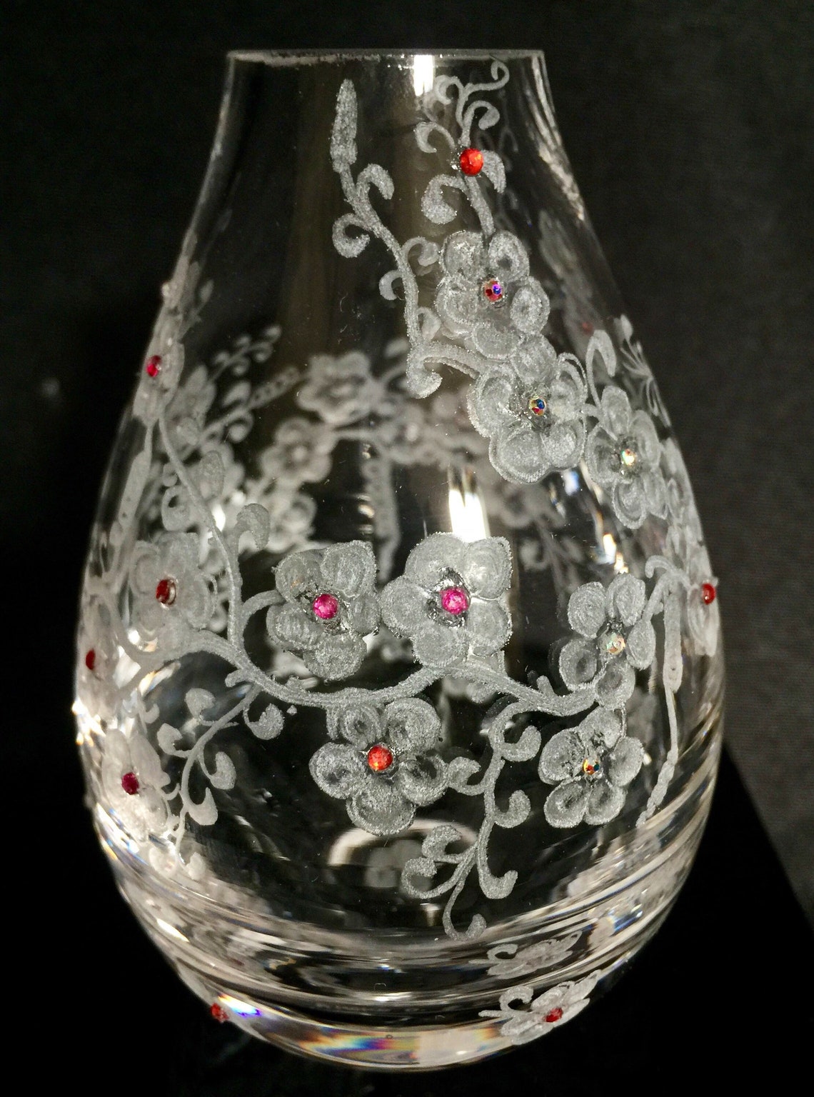 Hand Engraved Floral Vase, Engraved Glass, Flower Vase, Etched Flowers ...