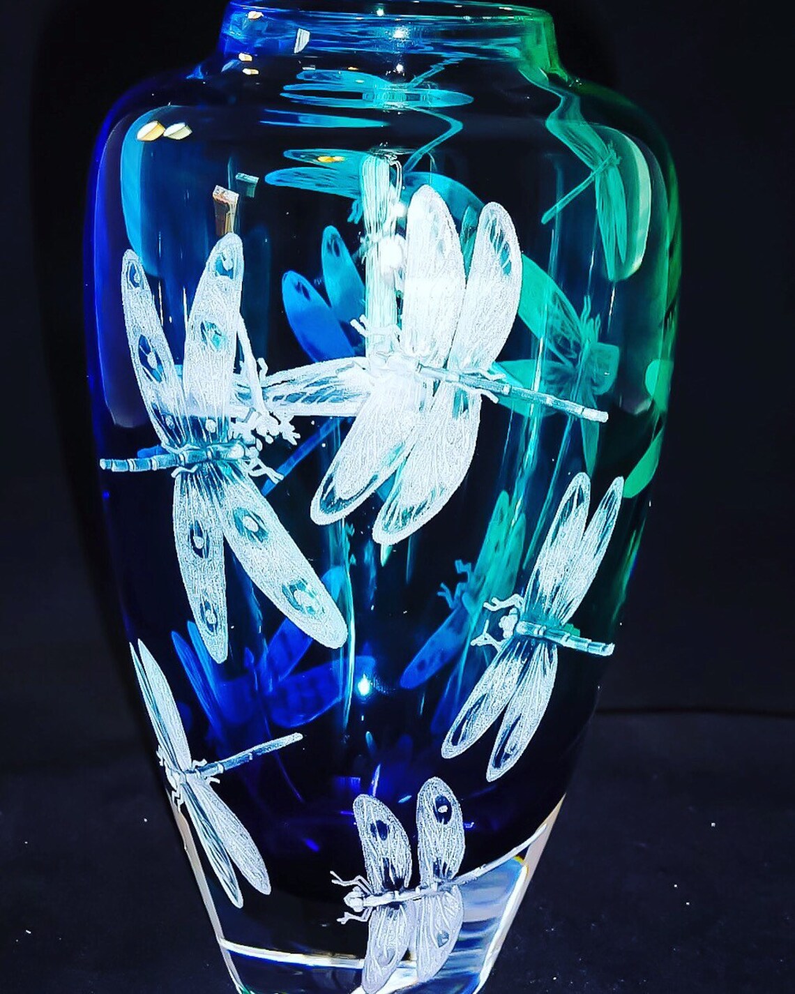 Hand Engraved Glass Vase, Dragonflies, Art Glass, Engraved, Weddings ...