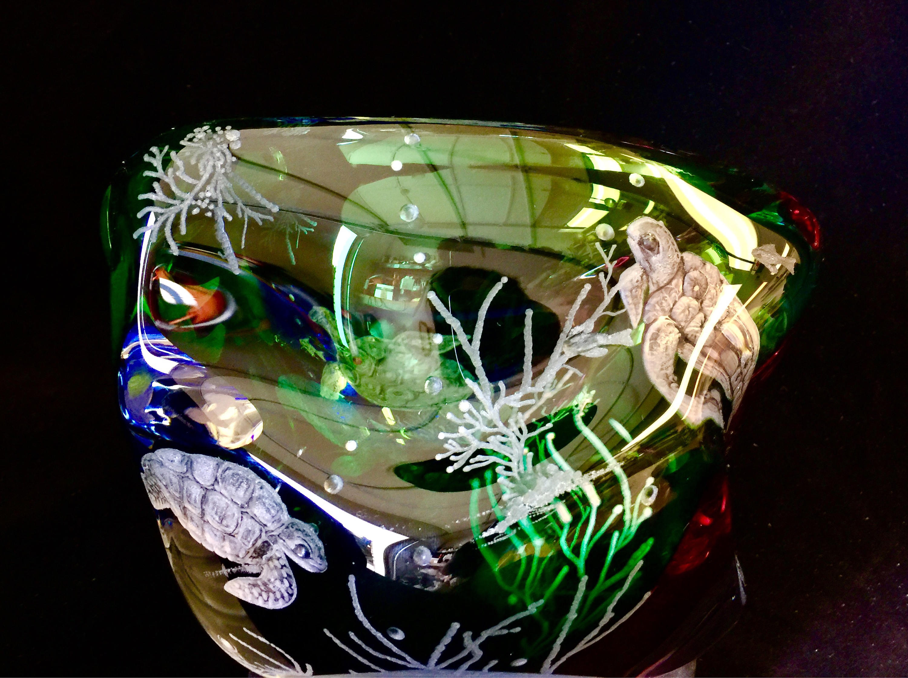 Hand Engraved Turtle Bowl, Crystal Bowl, Engraved Glass Bowl, Etched ...