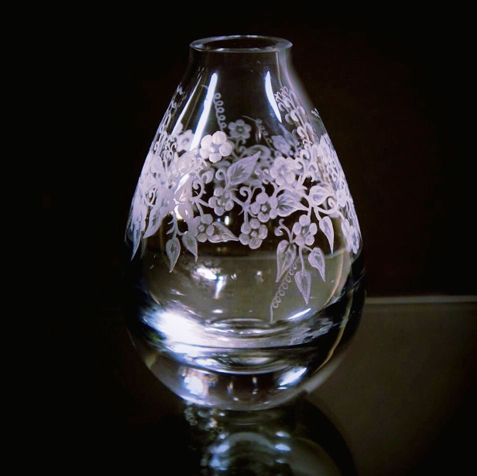 Hand Engraved Bud Vase, Small Glass Vase, Flower Vase, Art Deco Vase ...