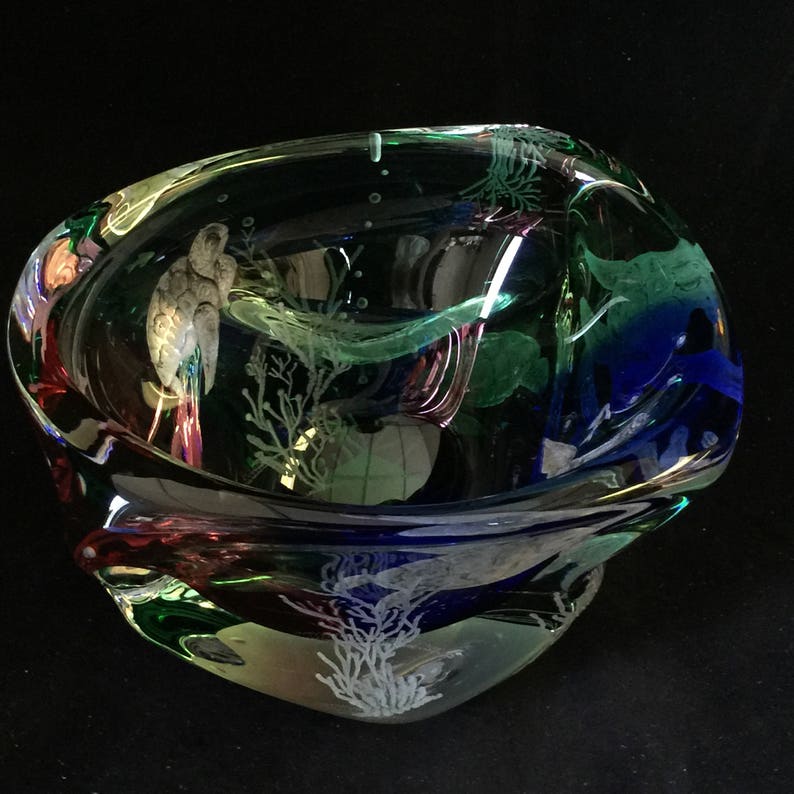 Hand Engraved Turtle Bowl, Crystal Bowl, Engraved Glass Bowl, Etched ...
