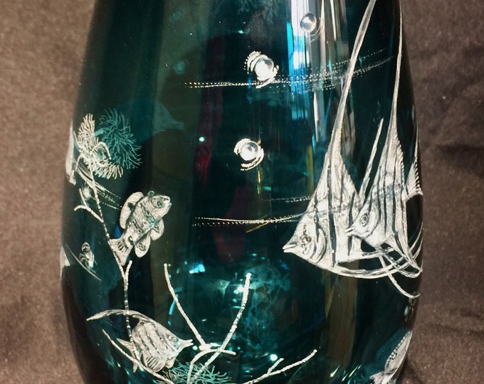Hand Engraved Coral Fish Vase Engraved Glass Glass - Etsy
