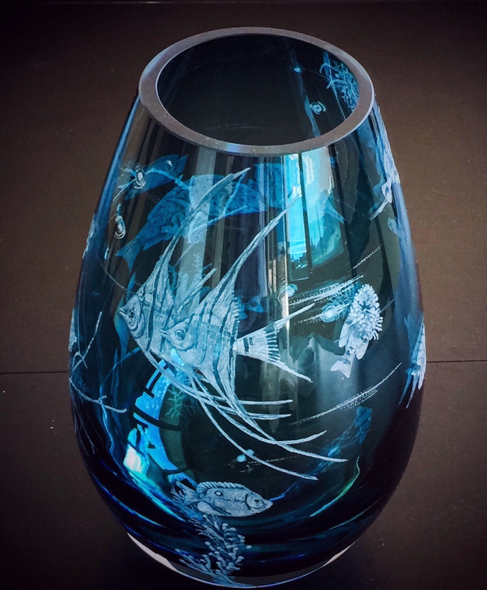 Hand Engraved Coral Fish Vase, Engraved Glass, Glass Engraving, Coral ...