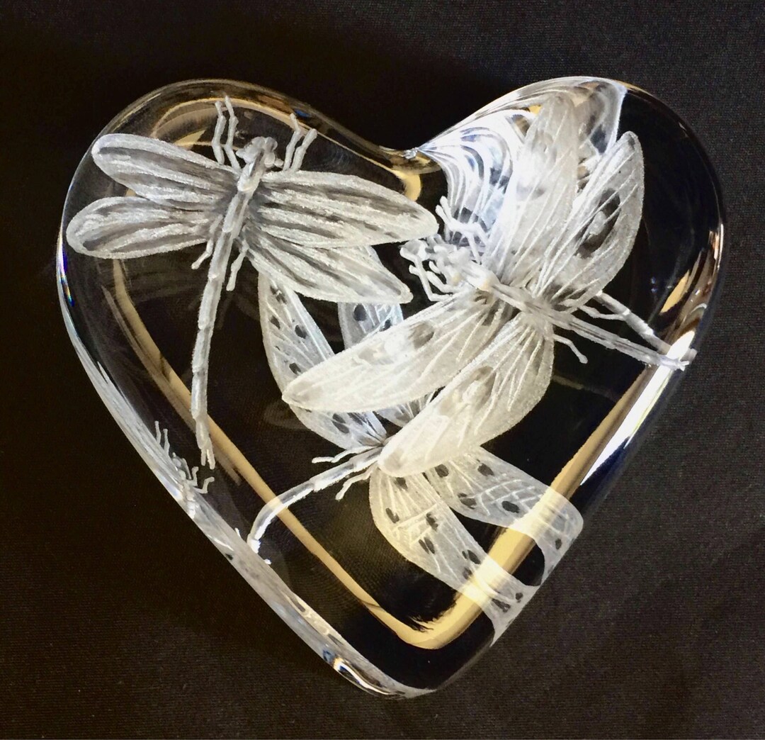 Hand Engraved Dragonfly Paperweight, Baccarat, Dragonflies, Engraved ...