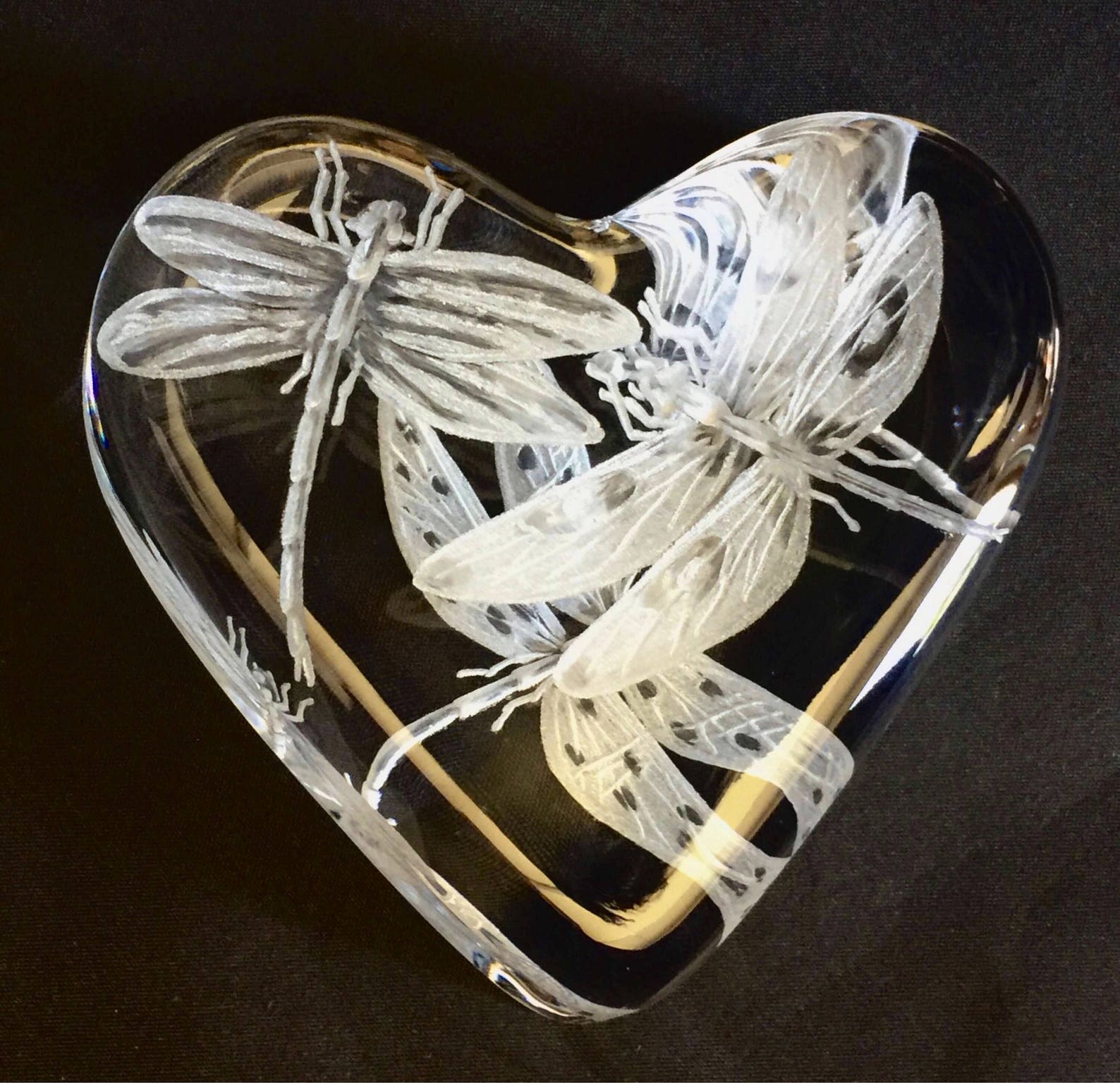 Hand Engraved Dragonfly Paperweight, Baccarat, Dragonflies, Engraved ...